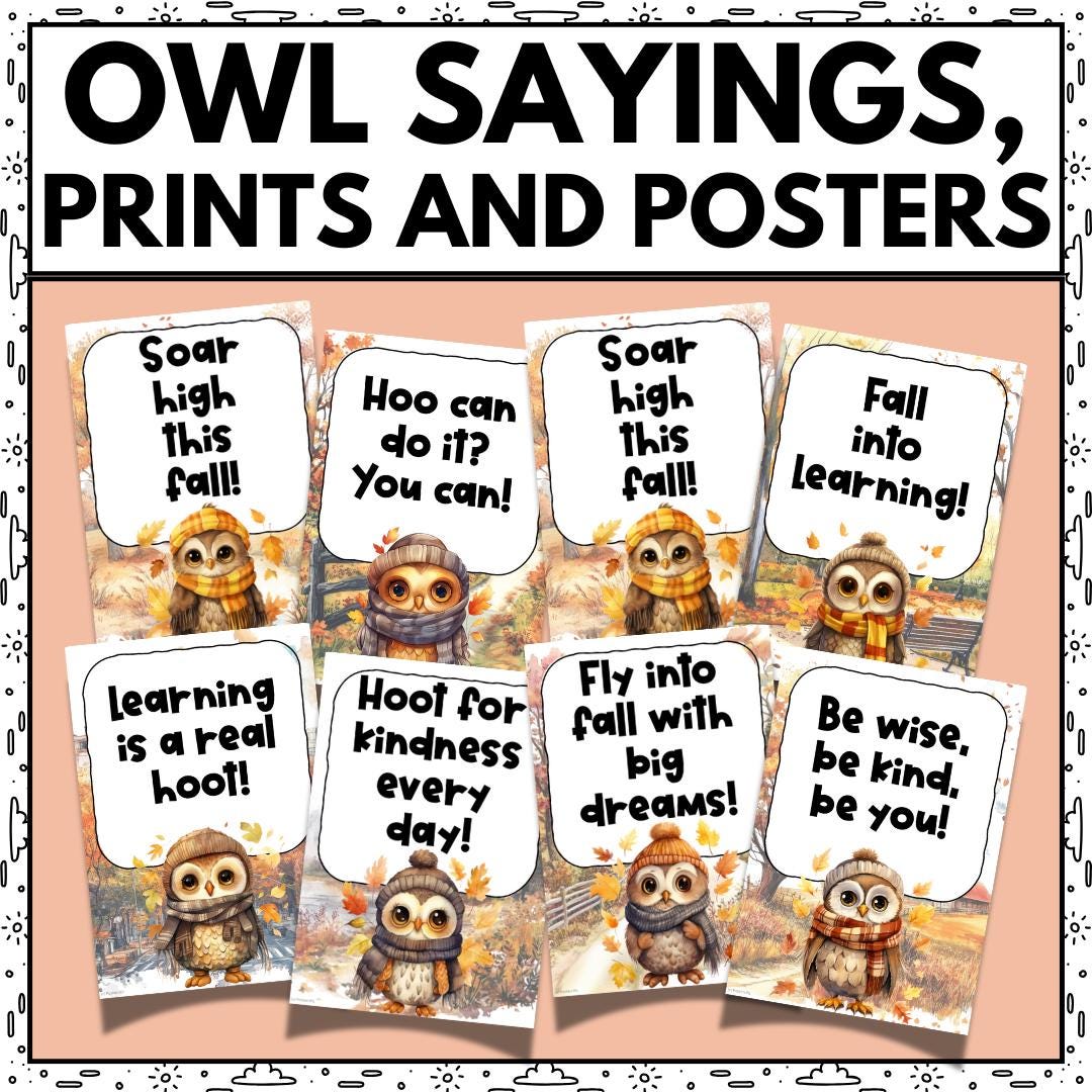 Fall Owls Motivational Sayings and Growth Mindset Posters Bulletin ...