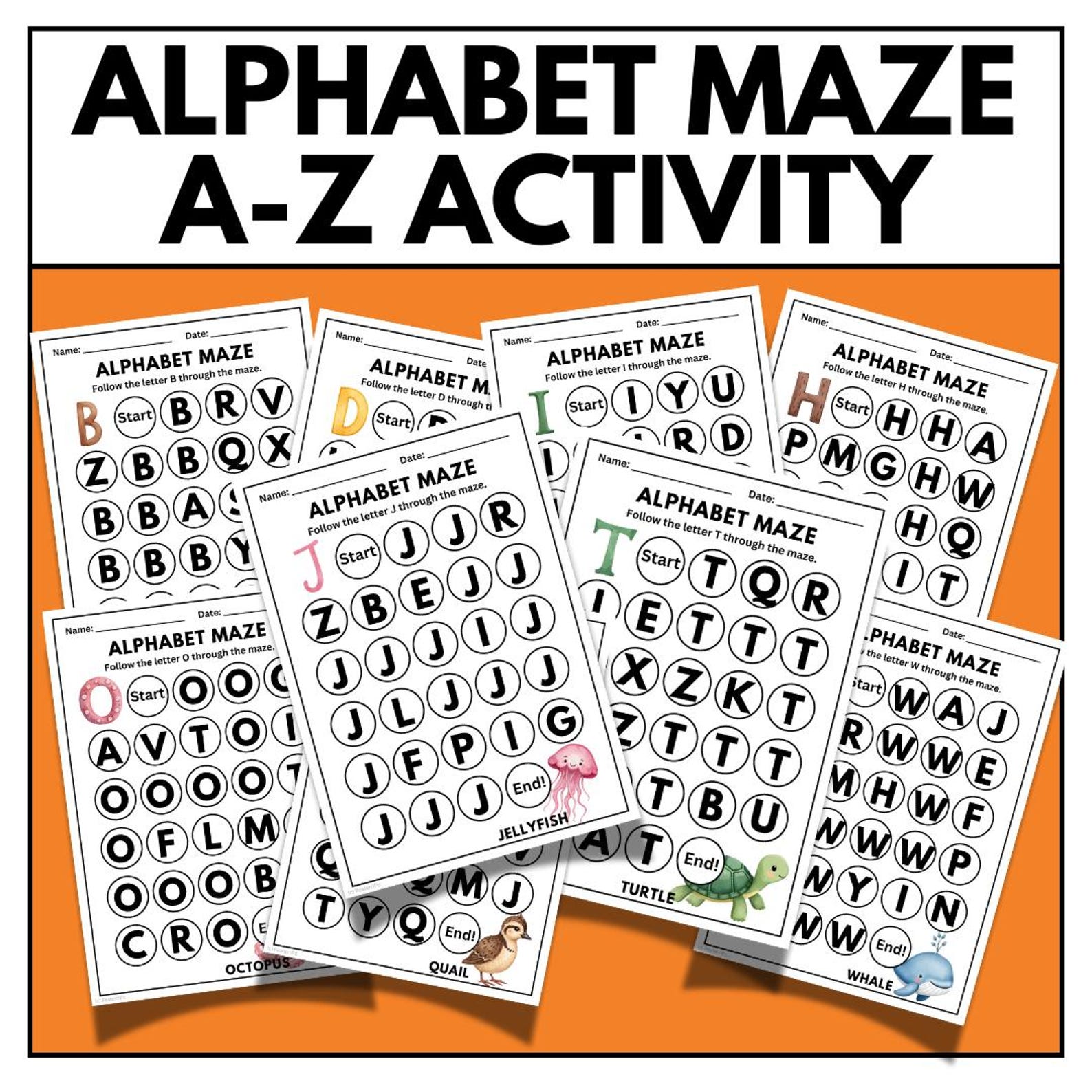 Alphabet Maze Worksheets: Letter Recognition Activity (PDF) - Etsy