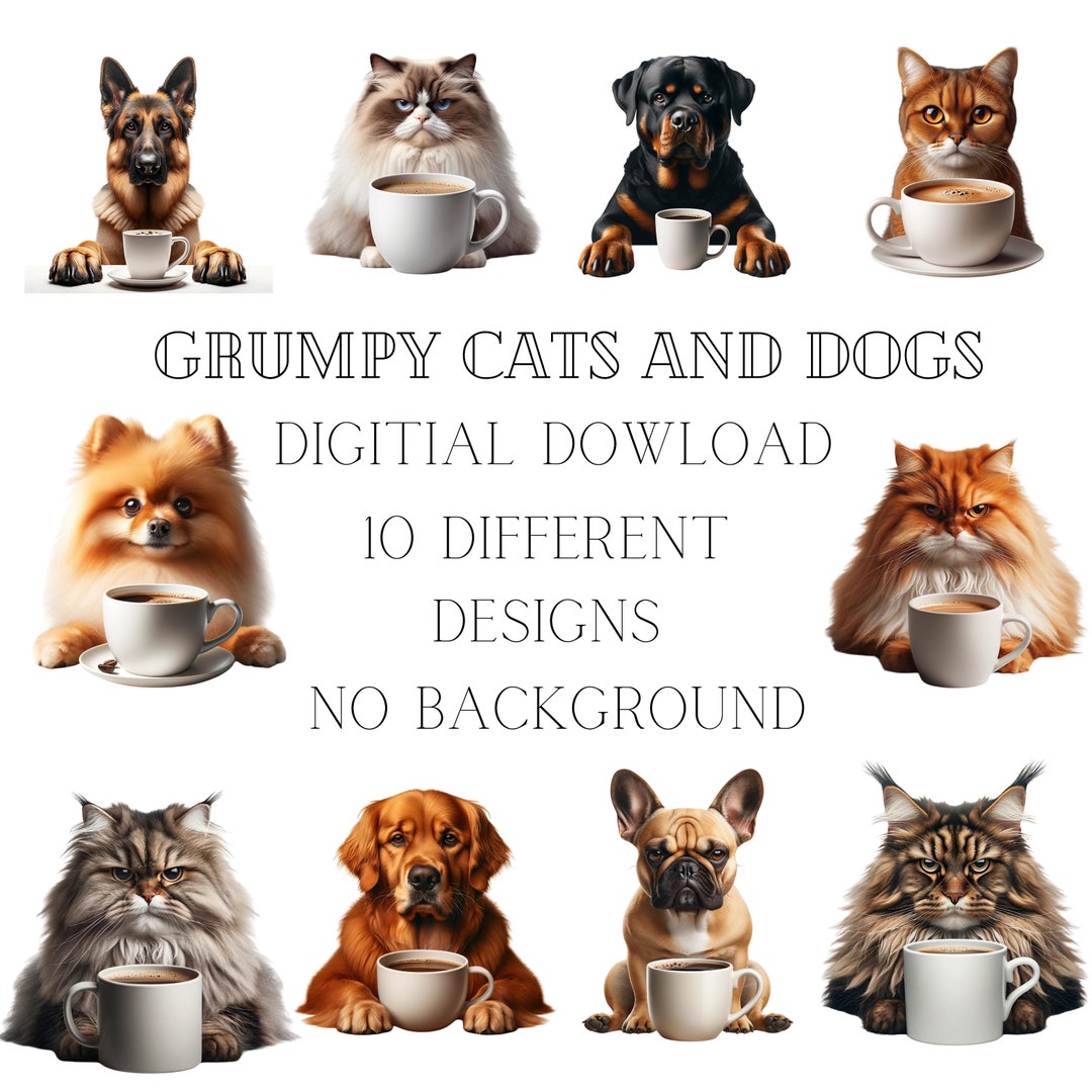 Grumpy Cats and Dogs Digital Clipart Collection - High Resolution PNG ...