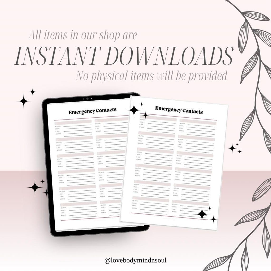 Simple Emergency Contact (digital and Printable) - Etsy