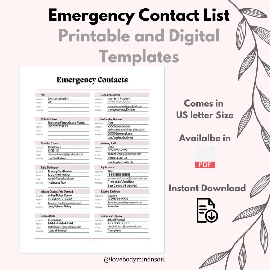 Simple Emergency Contact (digital and Printable) - Etsy