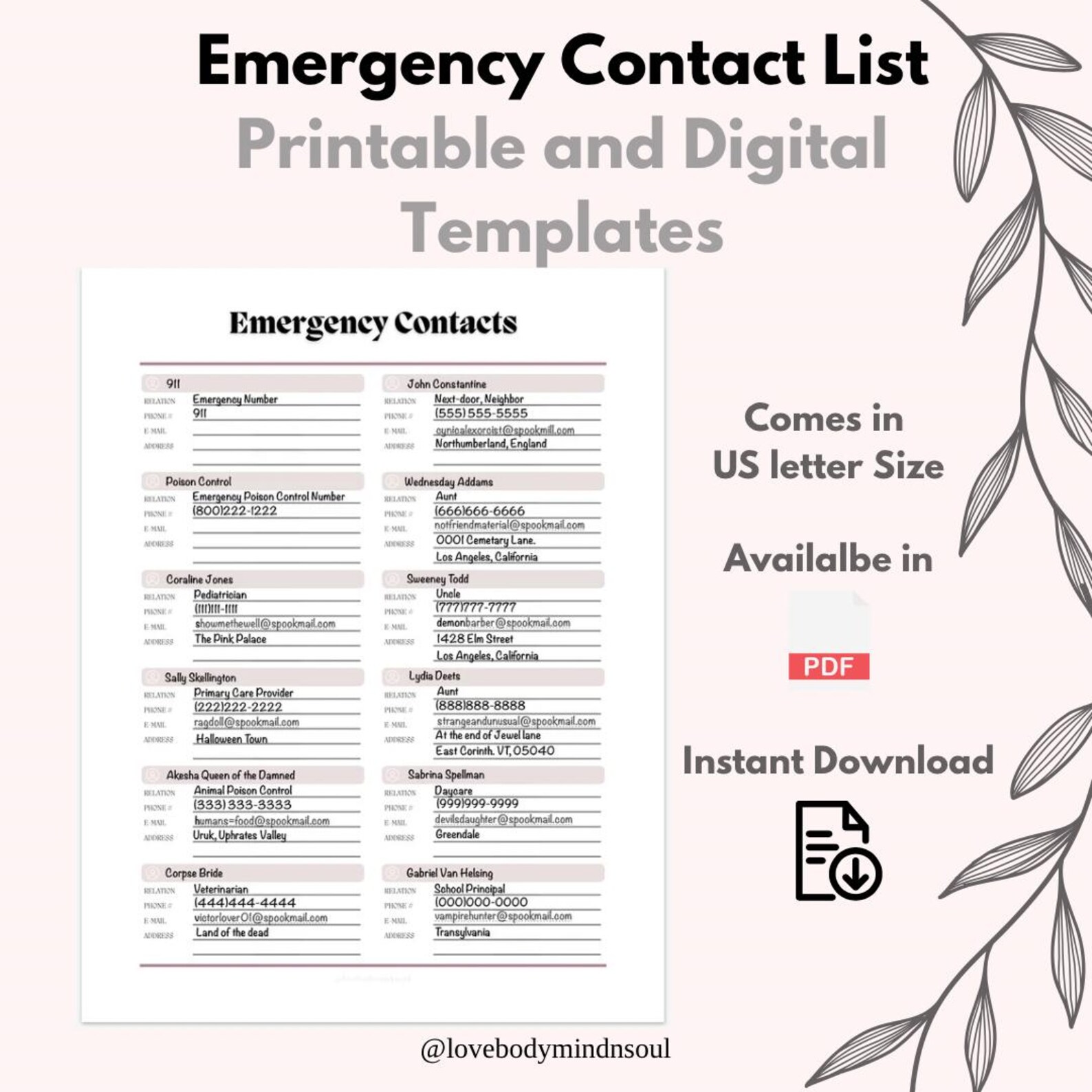 Simple Emergency Contact (digital and Printable) - Etsy
