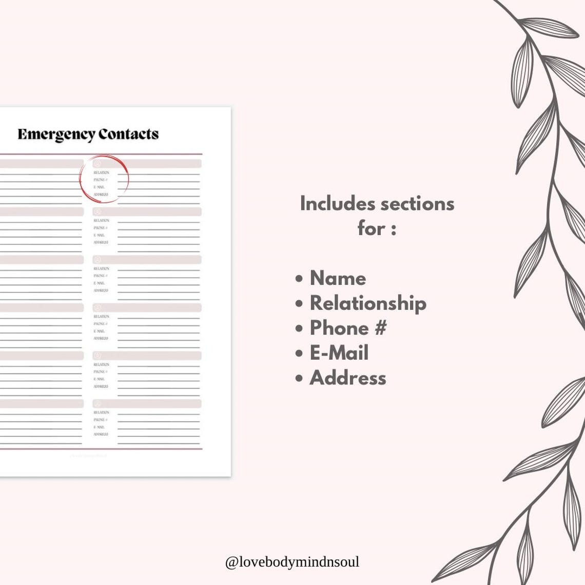 Simple Emergency Contact (digital and Printable) - Etsy
