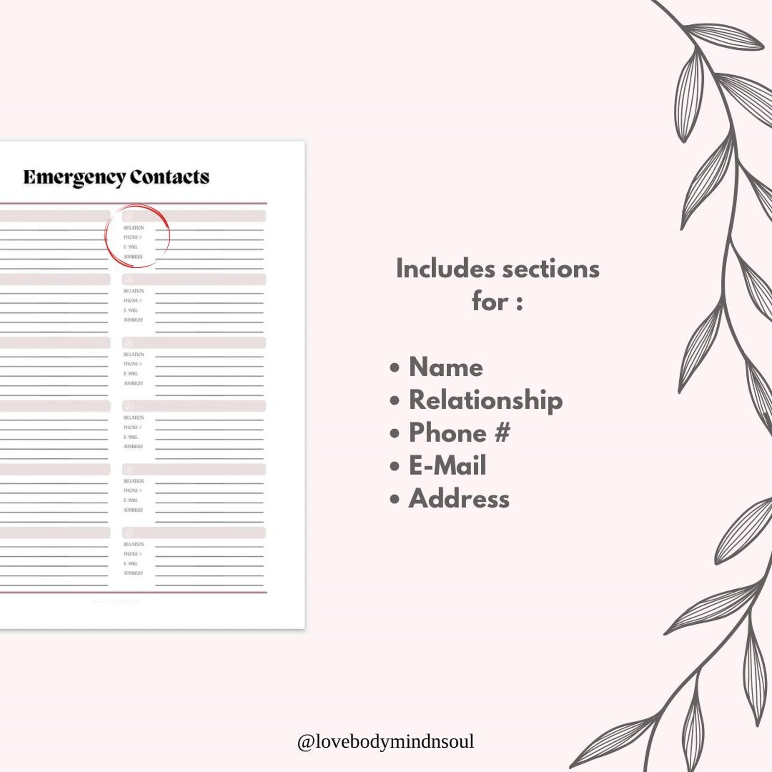 Simple Emergency Contact (digital and Printable) - Etsy