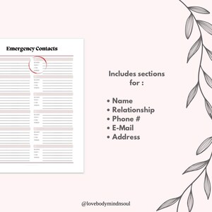 Simple Emergency Contact (digital and Printable) - Etsy