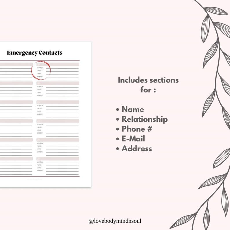 Simple Emergency Contact (digital and Printable) - Etsy