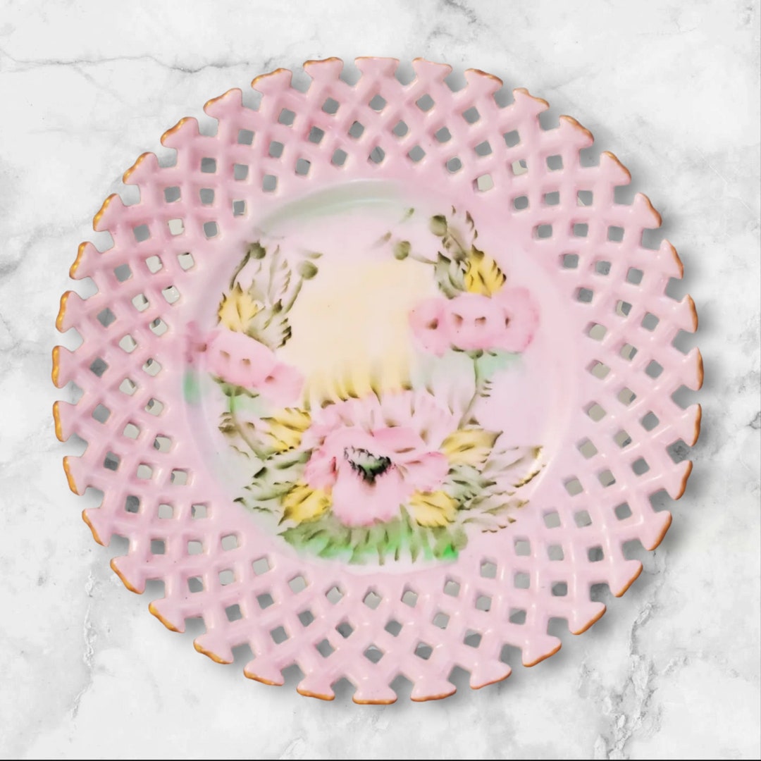 Vintage Pink Lattice Plate - Etsy