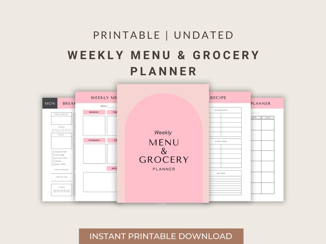 Printable Weekly Meal & Grocery Planner Undated Meal Prep Guide for ...