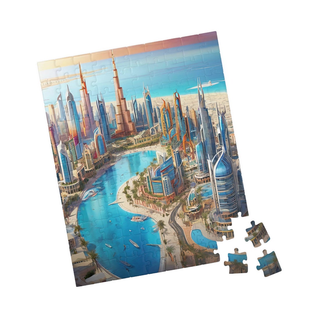 Dubai Skyline Puzzle Vibrant Mosaic Jigsaw, Cityscape Art Puzzle for ...