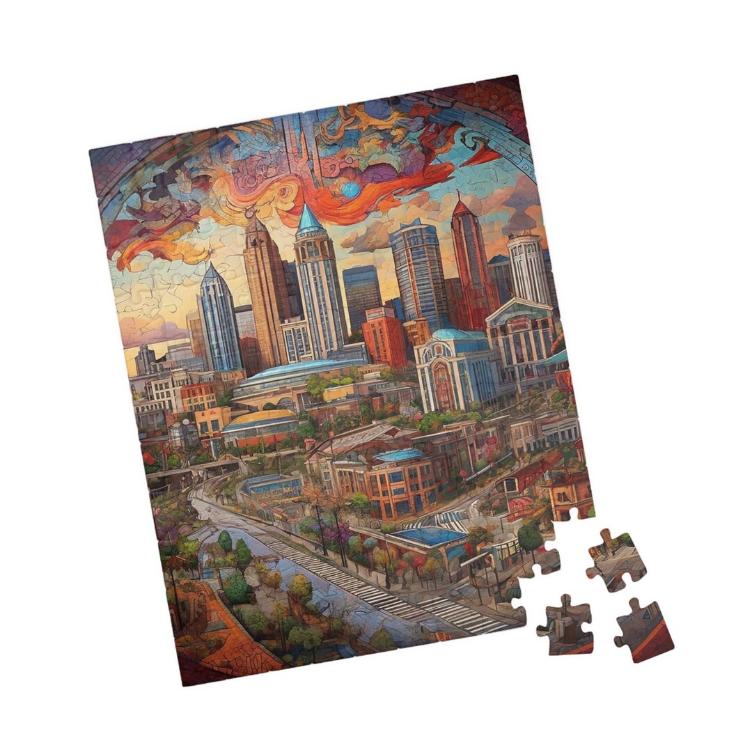 Atlanta Skyline Puzzle Vibrant Mosaic Jigsaw, Cityscape Art Puzzle for ...