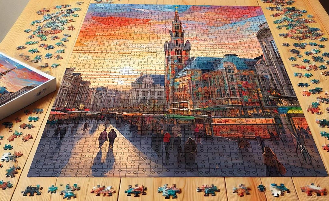 Brussels Skyline Puzzle - Vibrant Mosaic Jigsaw, Cityscape Art Puzzle ...