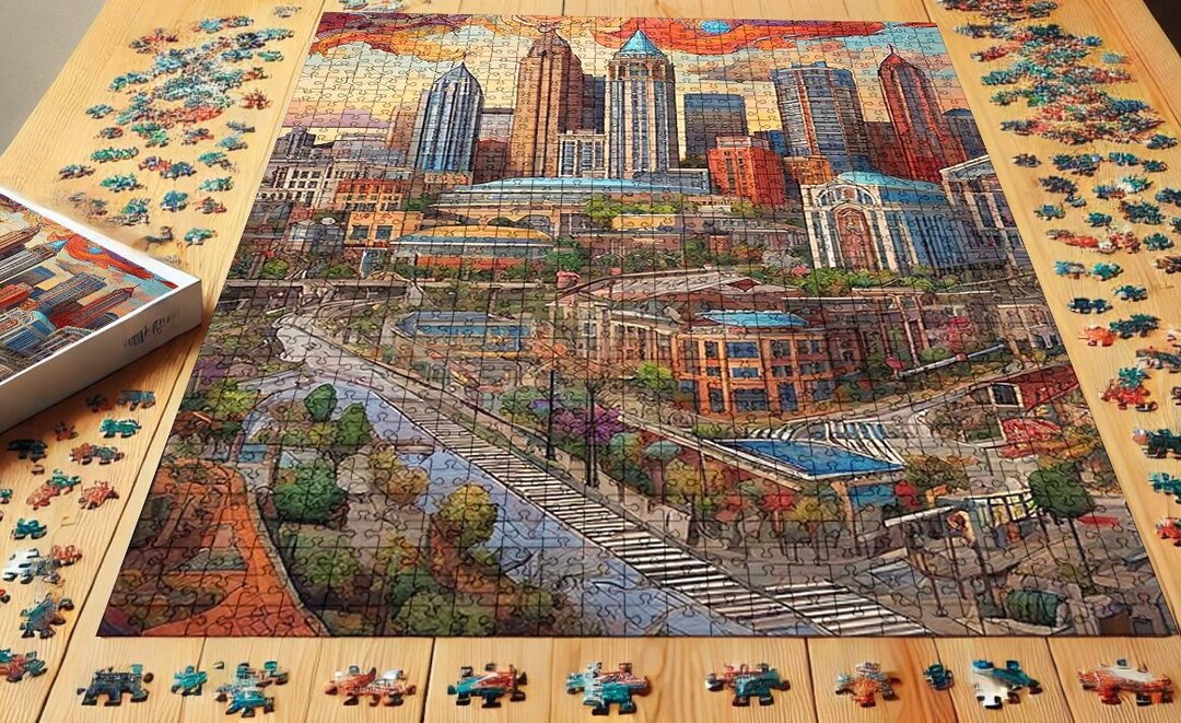 Atlanta Skyline Puzzle Vibrant Mosaic Jigsaw, Cityscape Art Puzzle for ...