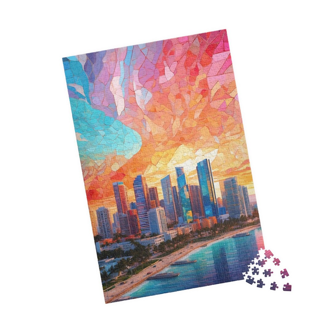 Miami Skyline Puzzle - Vibrant Mosaic Jigsaw, Cityscape Art Puzzle for ...