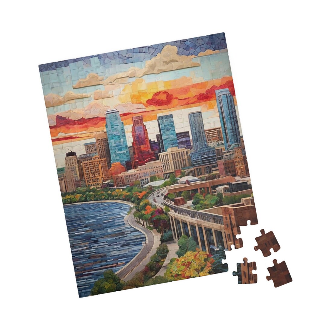 Minneapolis Skyline Puzzle Vibrant Mosaic Jigsaw, Cityscape Art Puzzle ...