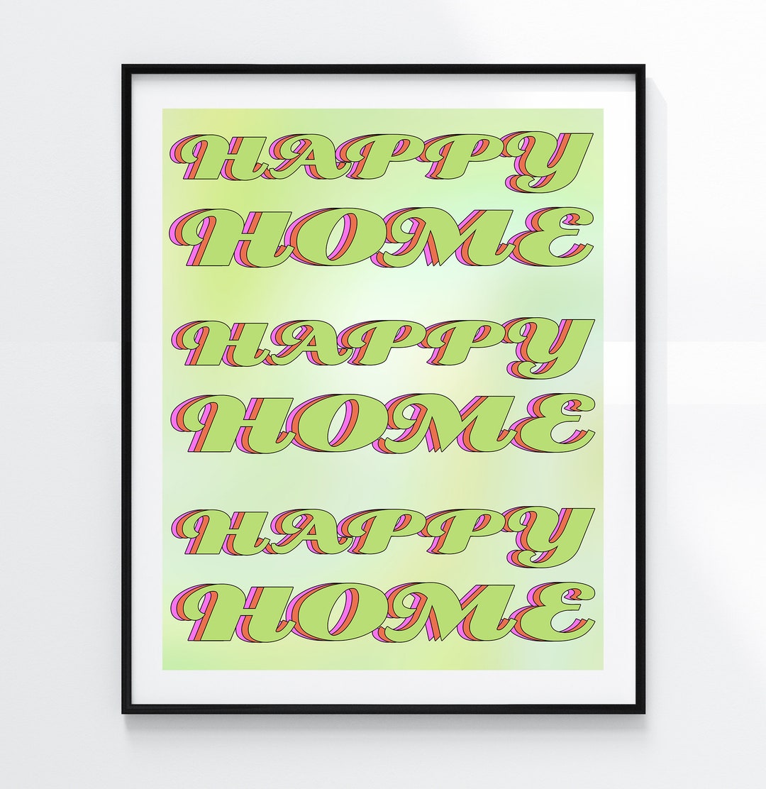 Happy Home Green Poster Typographic Wall Art Inspirational Poster Home ...