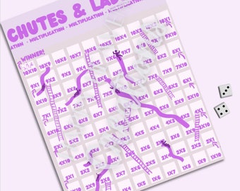 Multiplication Math Chutes and Ladders Game Blue Downloadable Printable ...