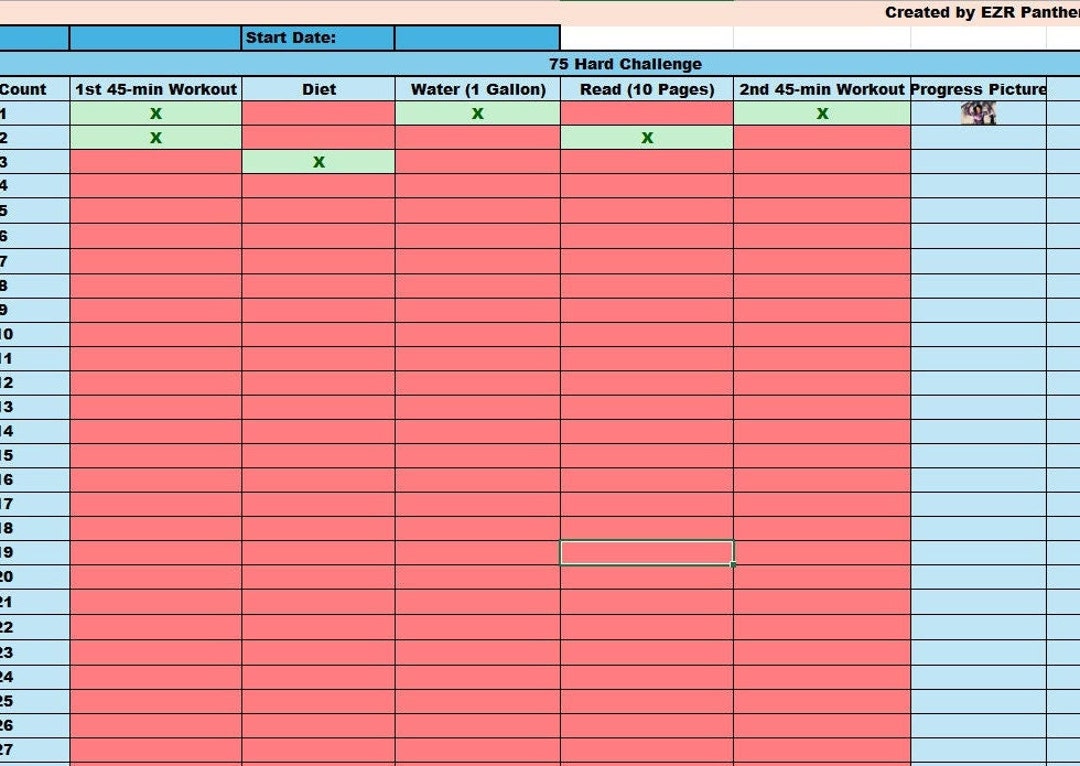 75 Hard Challenge Tracker. Excel Sheet. Rules. Tips. Easy to Use ...