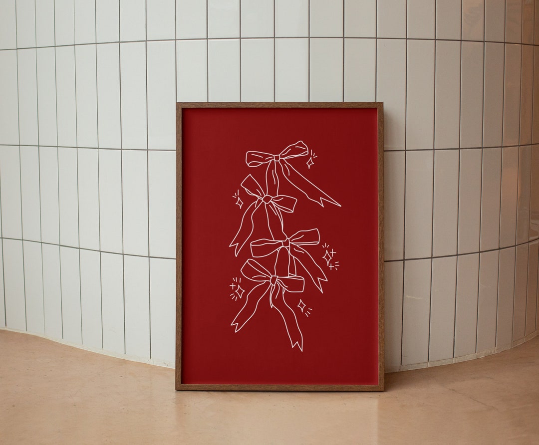 Illustration Ribbon, Red Ribbon Prints, Croquette Bow, Ballerinacore ...