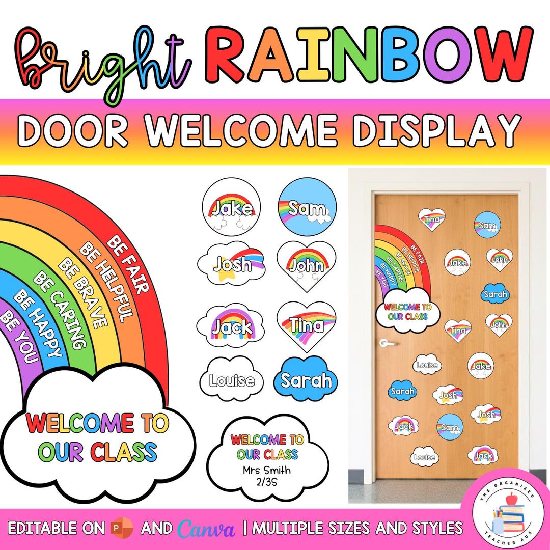 Editable Bright Rainbow Door Display | Welcome Sign & Positive ...