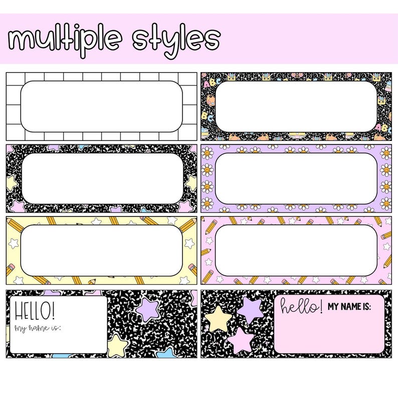 Editable Student Desk Name Plates | Name Tag Label | Pastel Composition ...