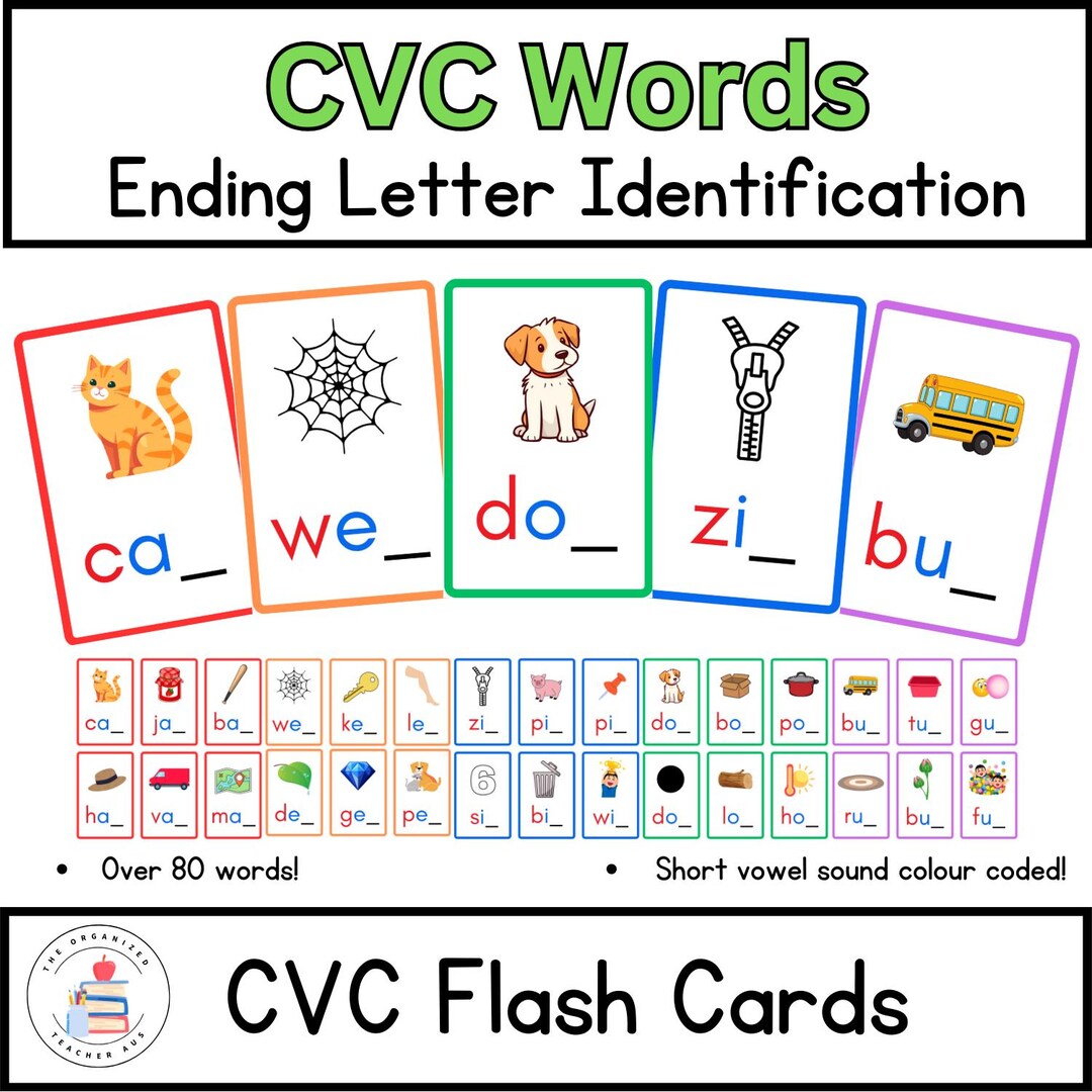 Early Learning CVC Flash Cards | Ending Sound Identification and Write ...