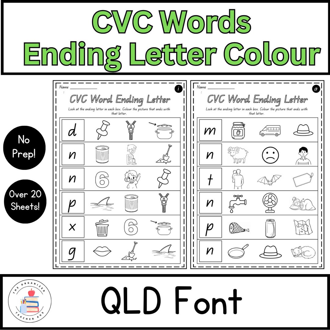 QLD Font CVC Word Ending Letter Identification and Colour/color | Early ...