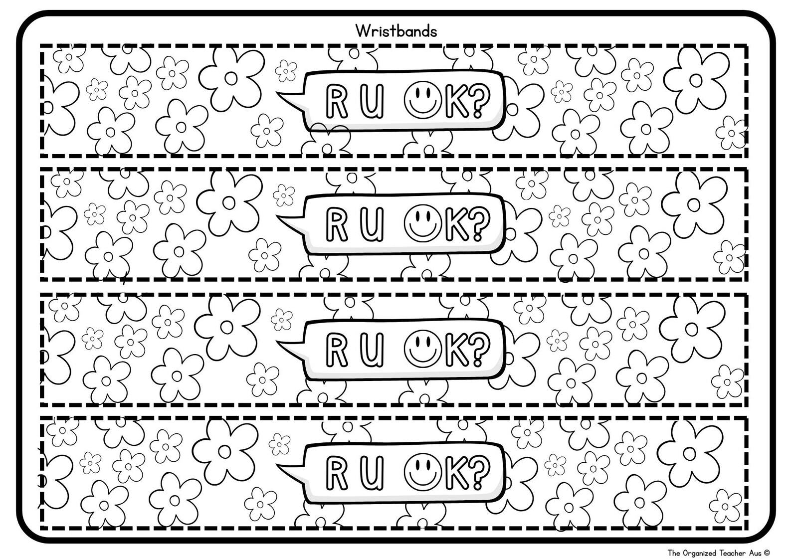 R U OK? Day | Colouring/coloring Wristbands | Social and Emotional ...