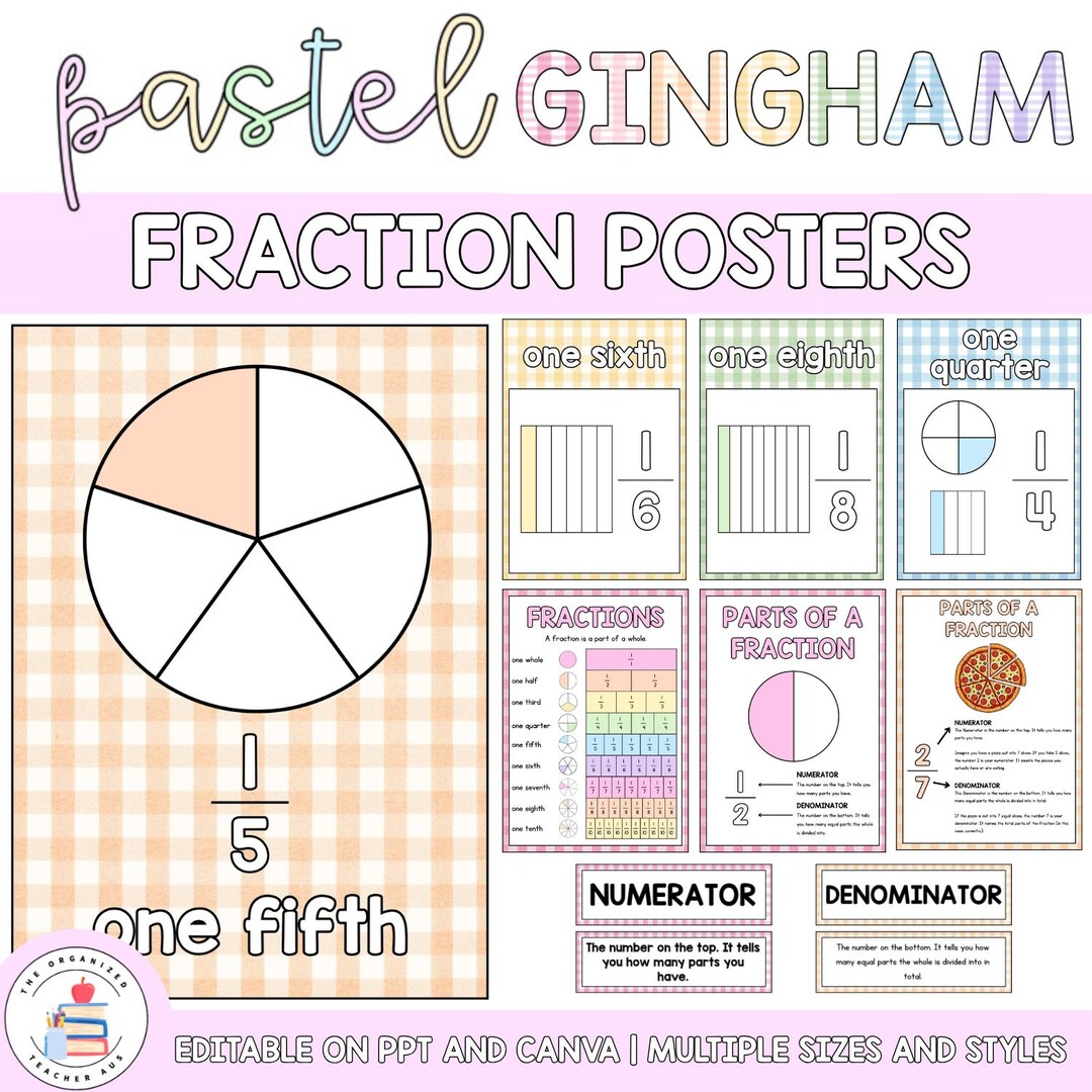 Pastel Gingham Editable Fractions Display Posters | Mathematics Visual ...
