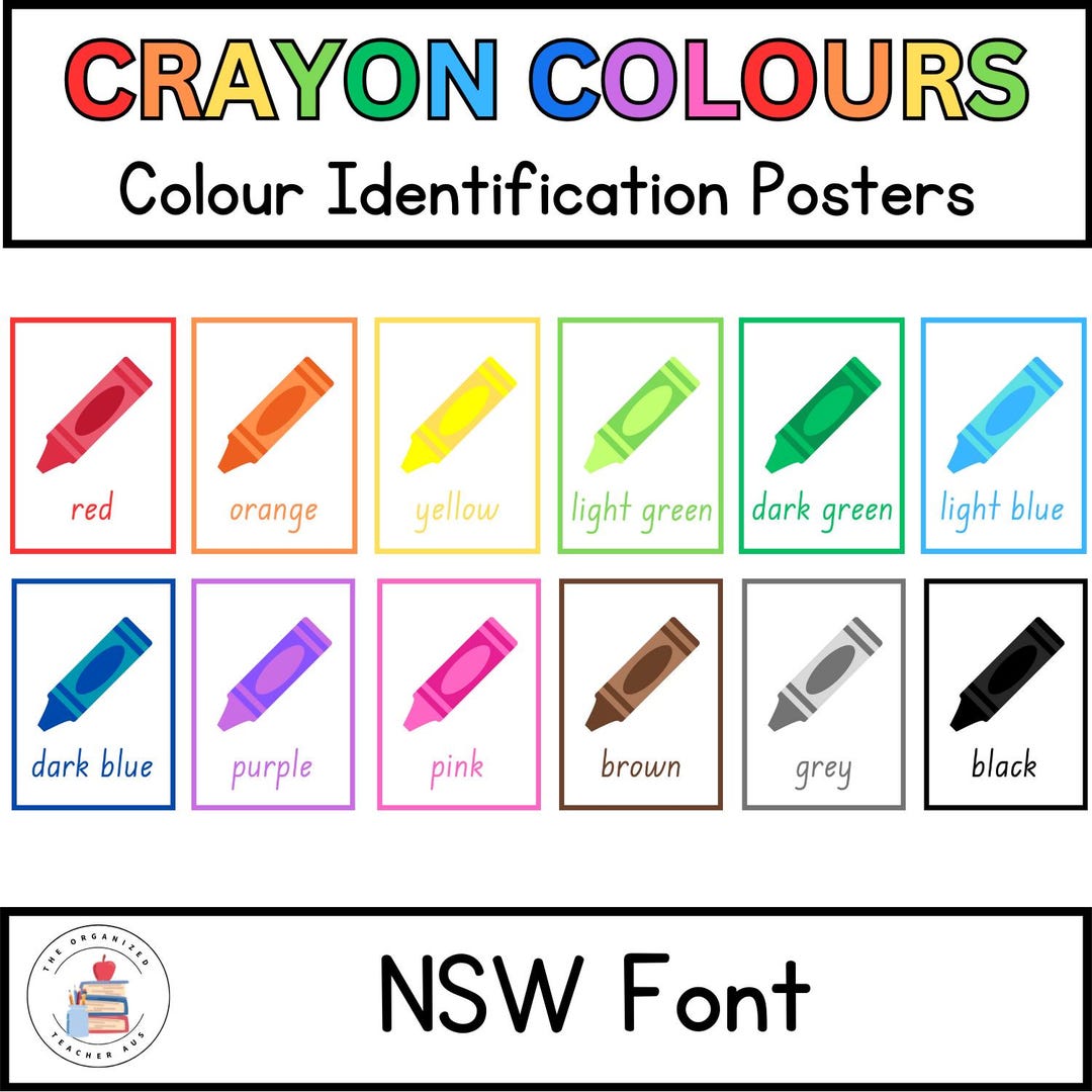 NSW Font | Crayon Themed Rainbow Colours / Colors Identification ...