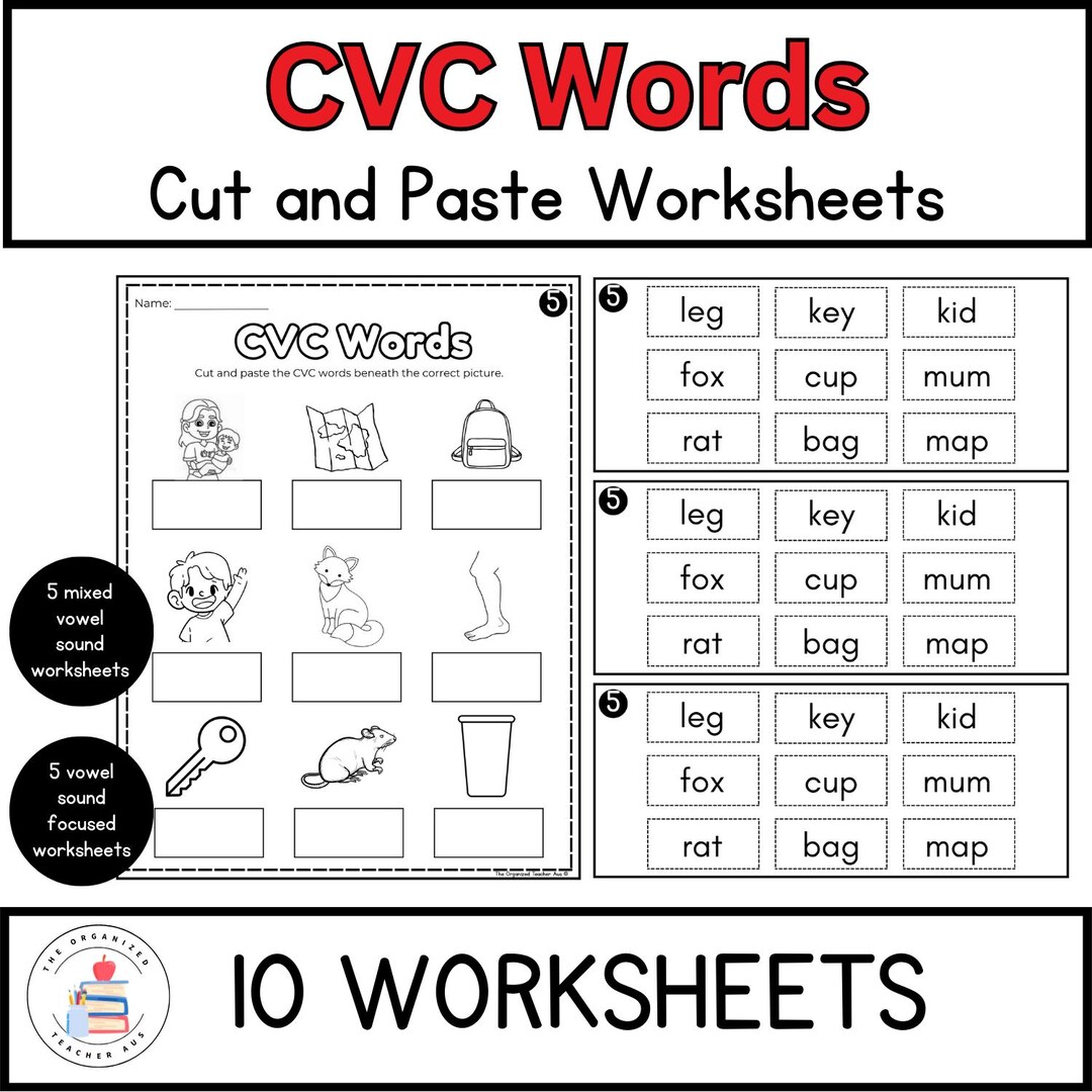 CVC Picture-word Cut and Paste | Short Vowel Sound No Prep Pages ...