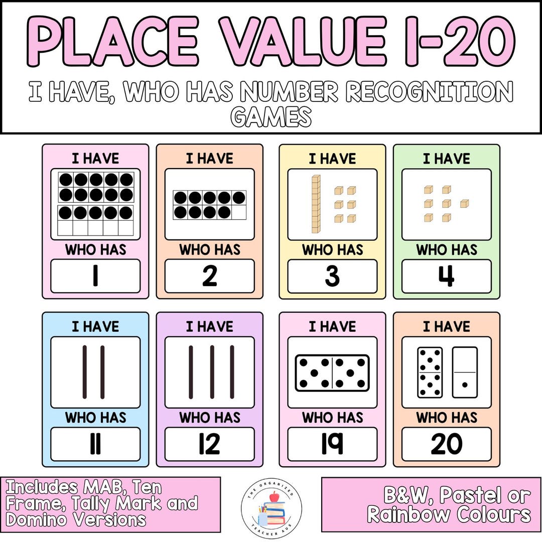 Place Value 'I Have, Who Has...' Ten Frame, MAB, Tally Mark, Dominoes ...