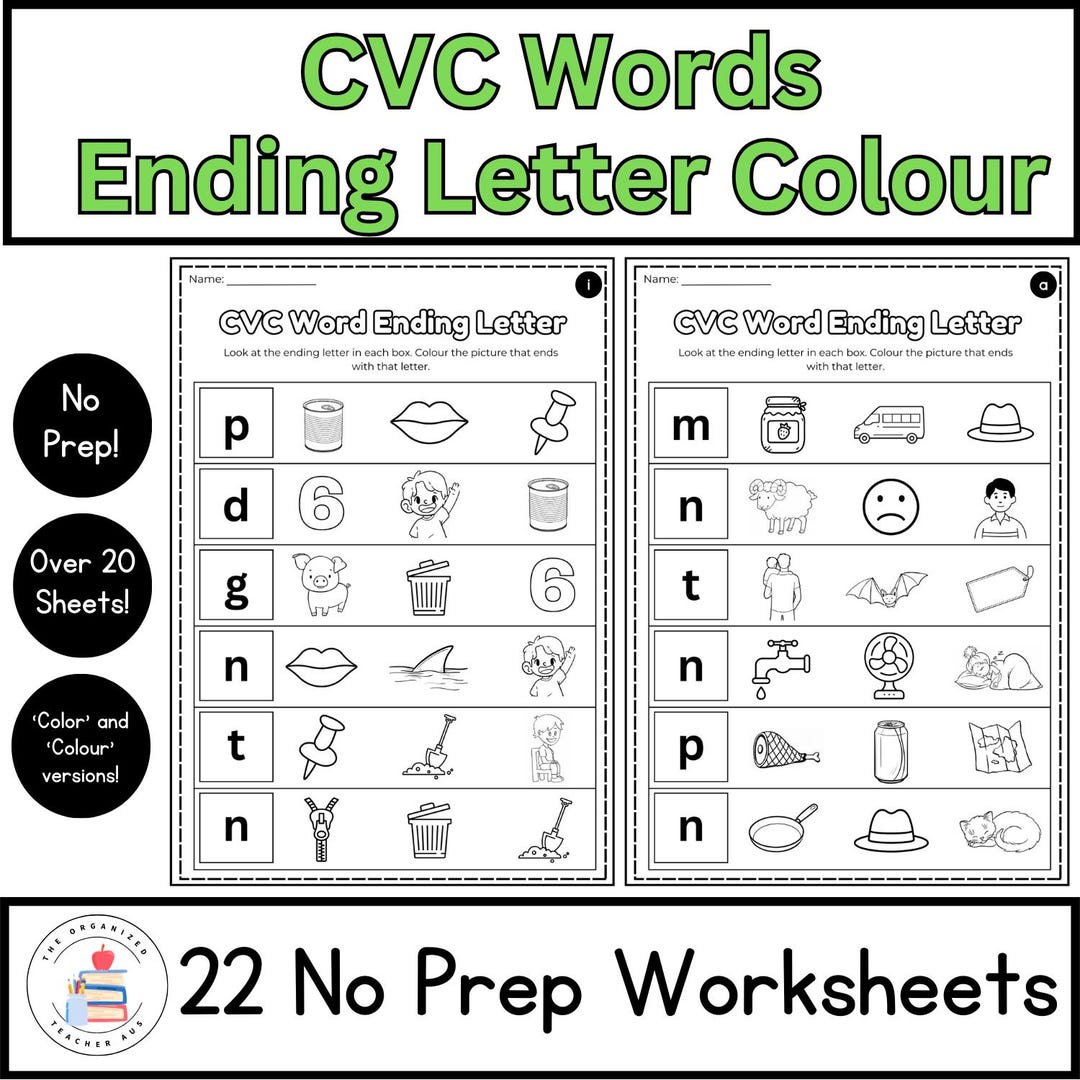 CVC Word Ending Letter Identification and Colour/color | Early Phonics ...