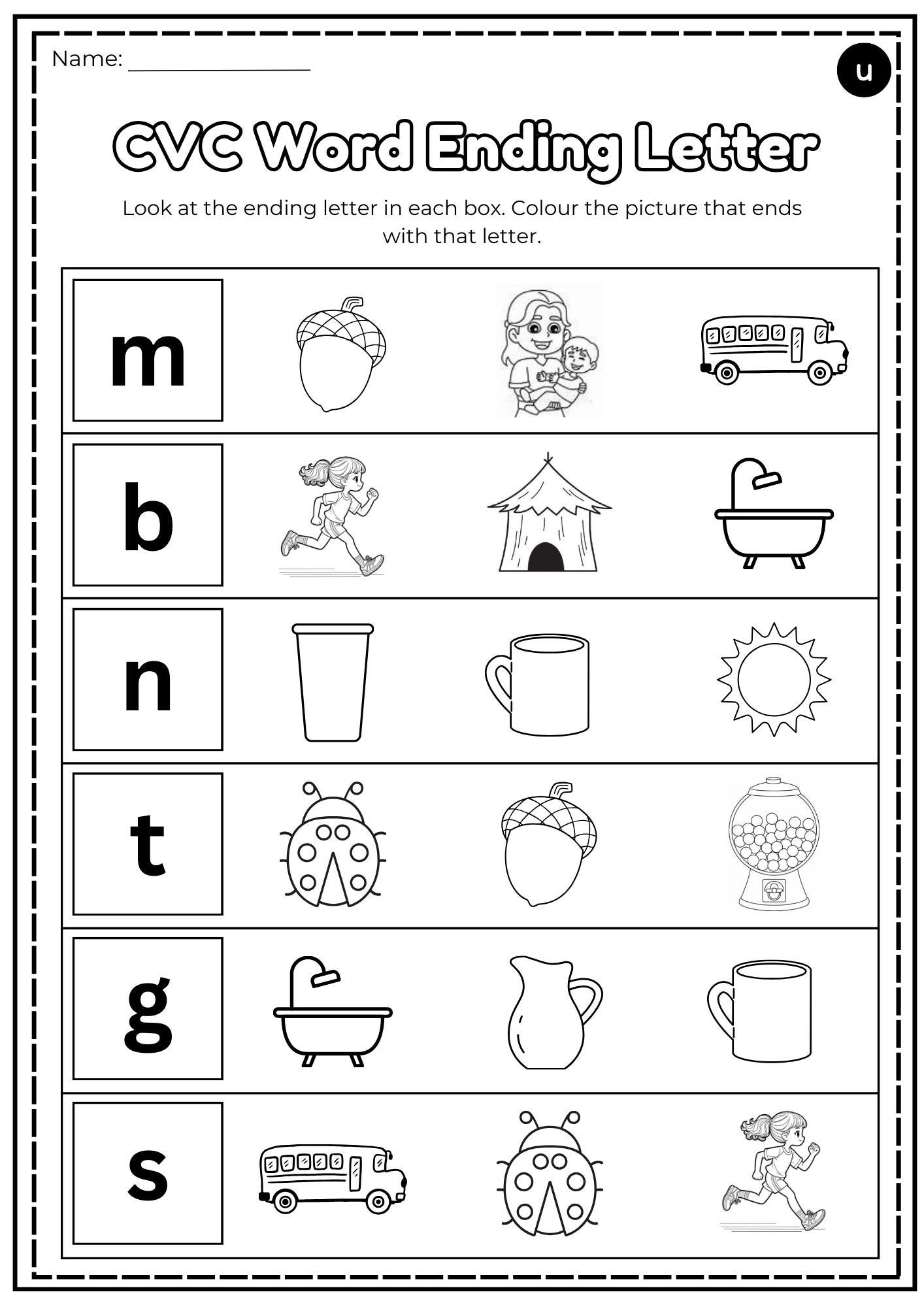 CVC Word Ending Letter Identification and Colour/color | Early Phonics ...