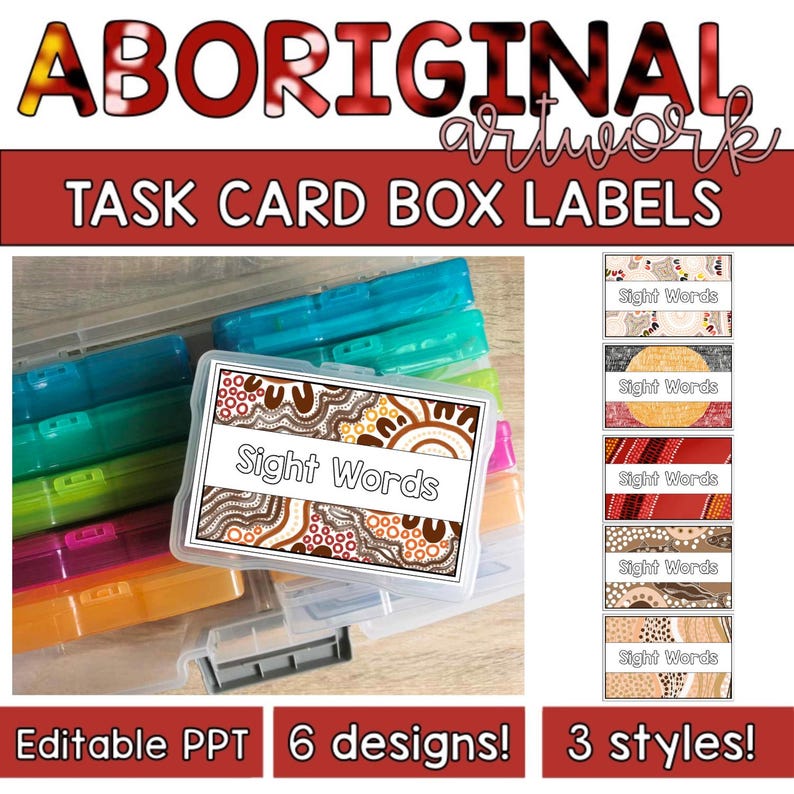 Editable Task Card Box Labels | Aboriginal Artwork Themed Classroom ...