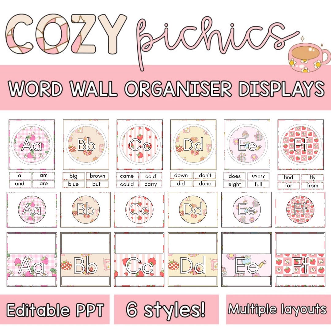 Editable Word Wall and Cards Display | Cute Cozy Pink Picnics Themed ...