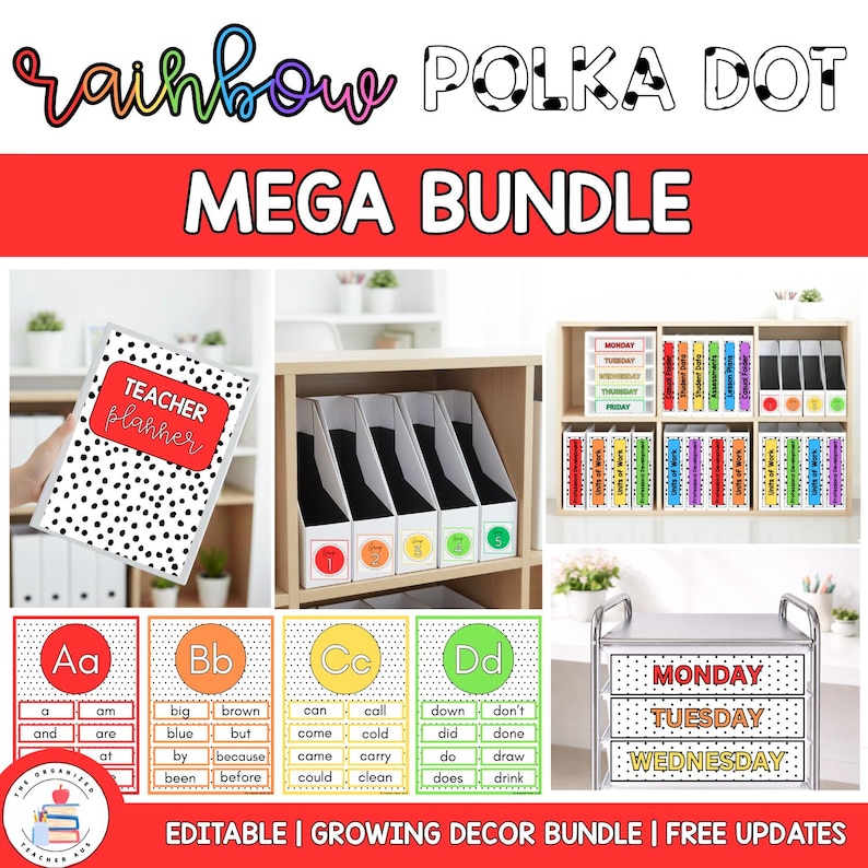 Rainbow Polka Dot Classroom Decor | Editable Teacher Decor | Growing ...