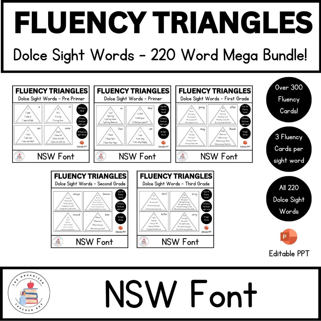 NSW Font | Editable Fluency Triangles | 220 Dolce Sight Words MEGA ...