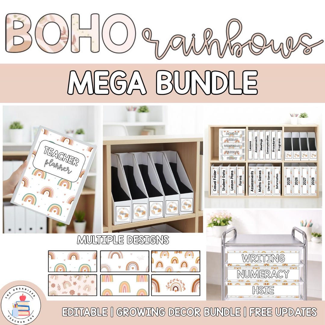Boho Rainbows Classroom Decor | Editable Teacher Simple Decor | Growing ...