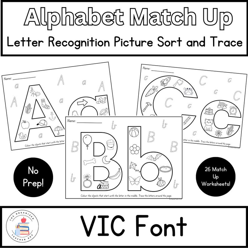 VIC Font | Alphabet Letter Recognition | Beginning Sounds Letter ...