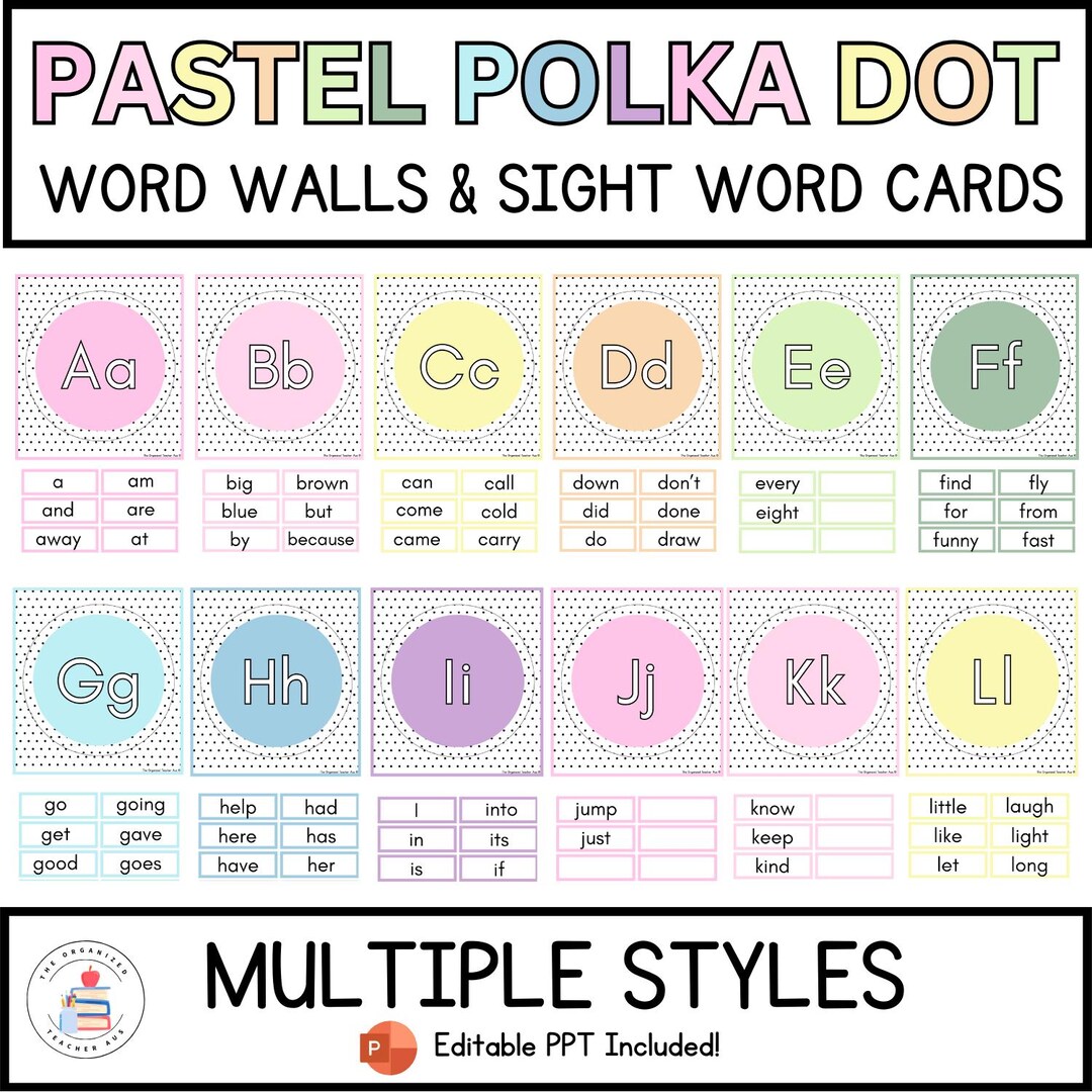 Editable Word Wall and Sight Word Cards | Pastel Polka Dot Classroom ...