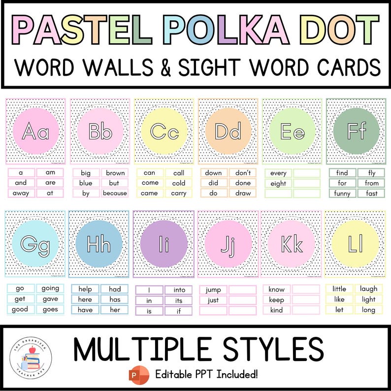 Editable Word Wall and Sight Word Cards | Pastel Polka Dot Classroom ...