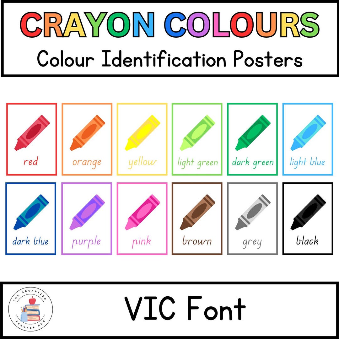 VIC Font | Crayon Themed Rainbow Colours / Colors Identification ...