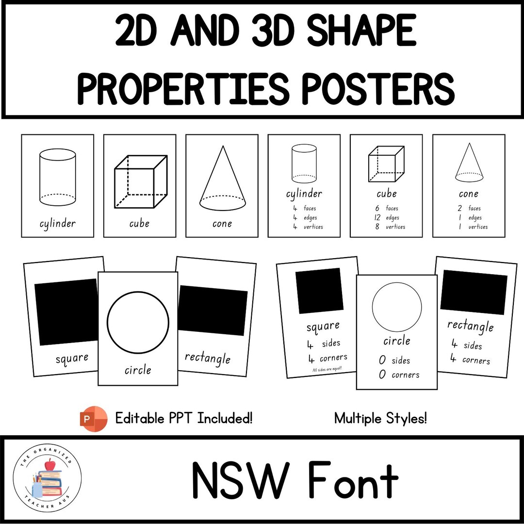 NSW Font | Editable 2D and 3D Shape Properties Black and White Posters ...