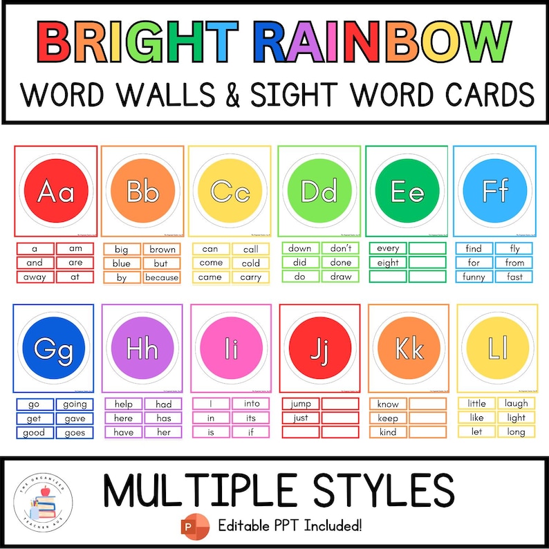 Editable Word Wall and Sight Word Cards | Rainbow Bright Classroom ...