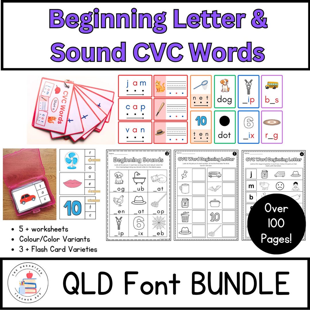 QLD Font CVC Word Work | Beginning Letters and Sounds Bundle ...