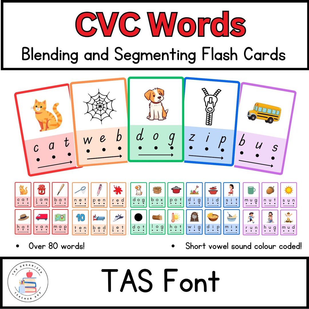 TAS Font | Early Learning CVC Flash Cards | Beginning Reading ...