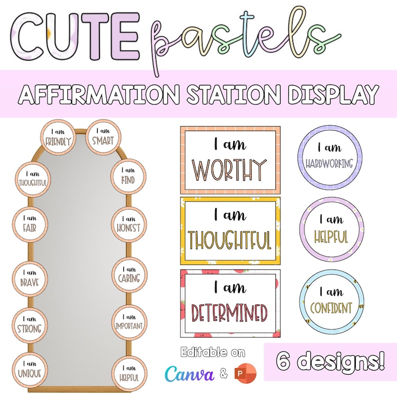 Editable Cute Pastels Positive Affirmation Station | Wellbeing and ...