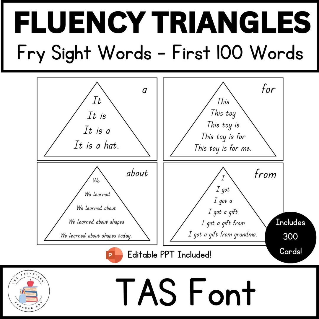 TAS Font | Editable Fluency Triangles | Fry's First 100 Sight Words ...