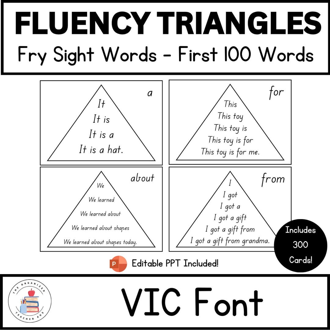 VIC Font | Editable Fluency Triangles | Fry's First 100 Sight Words ...