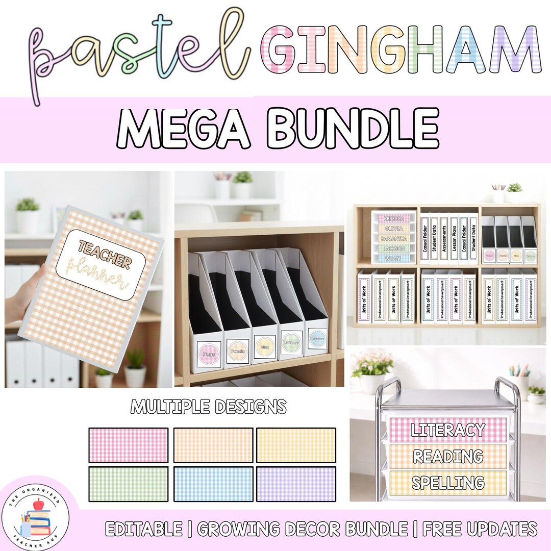 Pastel Gingham | Editable Classroom Decor Growing BUNDLE - Etsy Australia